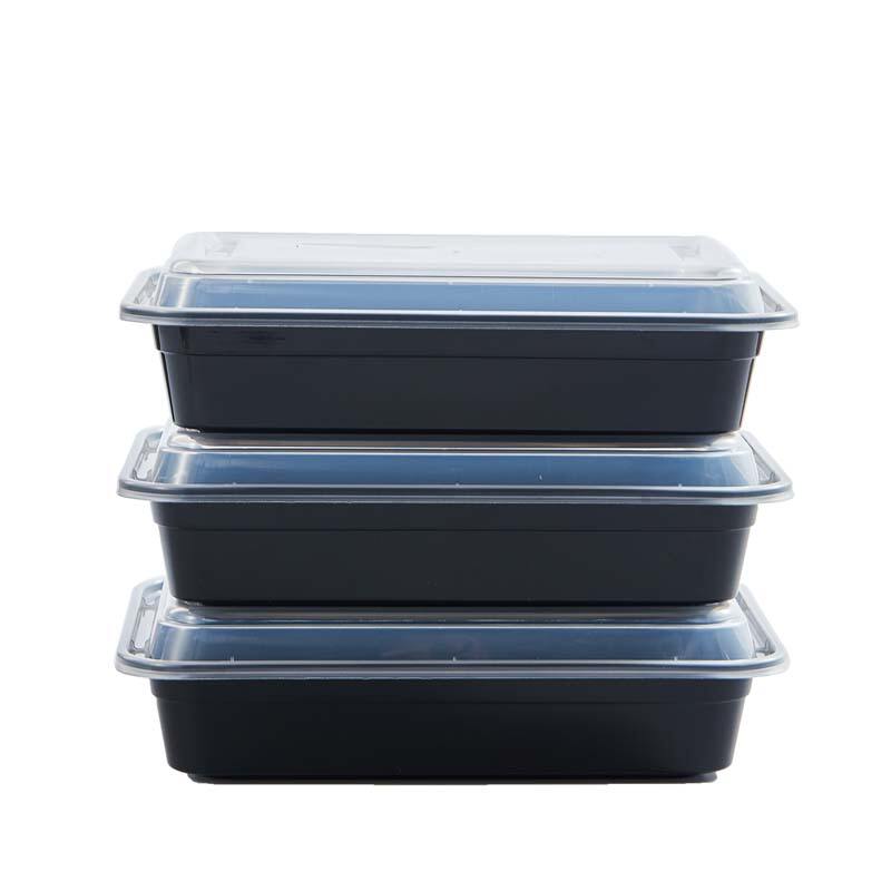 28 oz PP Plastic Microwavable Rectangular Black Disposable Takeout Food Containers With Lids ...